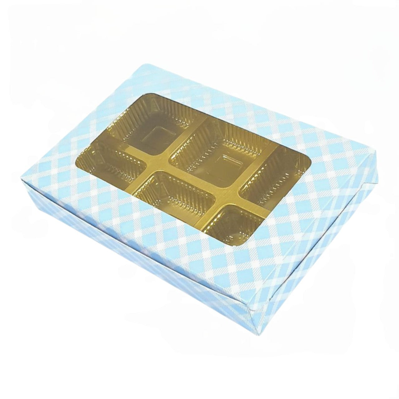 M65 6 Cavity Blue Gingham Chocolate Box – Vinayak De Food Mart